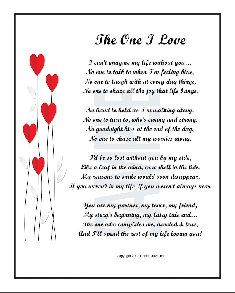 The One I Love DIGITAL DOWNLOAD Valentine Poems for - Etsy