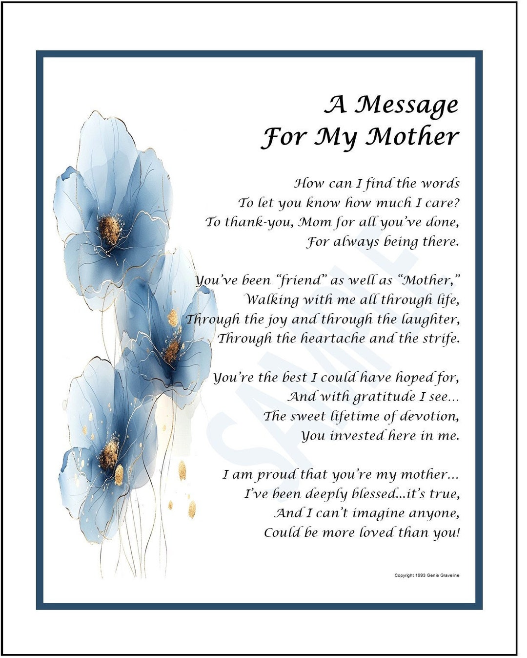 Mother's Day Poem for Mom , DIGITAL MOM DOWNLOAD, Mother Gift Print ...
