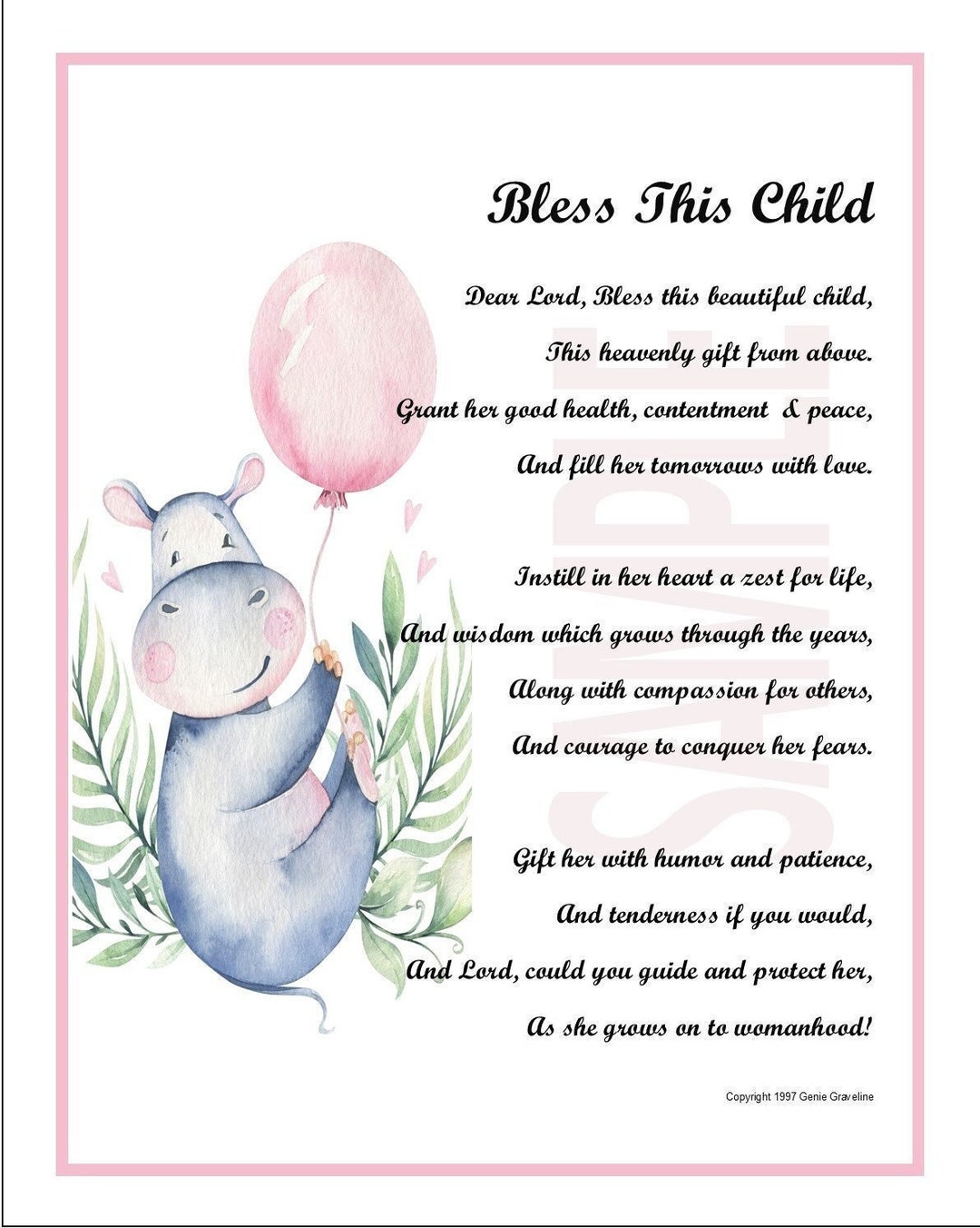 Bless This Child, DIGITAL DOWNLOAD, Baby Blessing, New Baby Girl Gift ...