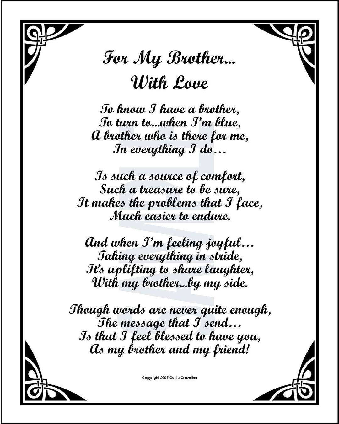 For My Brother With Love, DIGITAL DOWNLOAD, Brother Poem Verse Saying ...