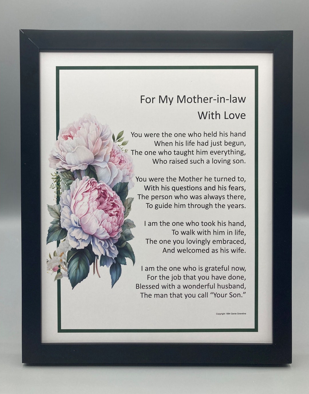 FRAMED Mother in Law Poem, Mother in Law Gift, , Mother in Law 60th ...