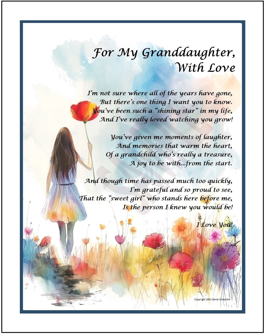 My Granddaughter Poem Gift. Granddaughter's 12th 13th 14th 15th 16th ...