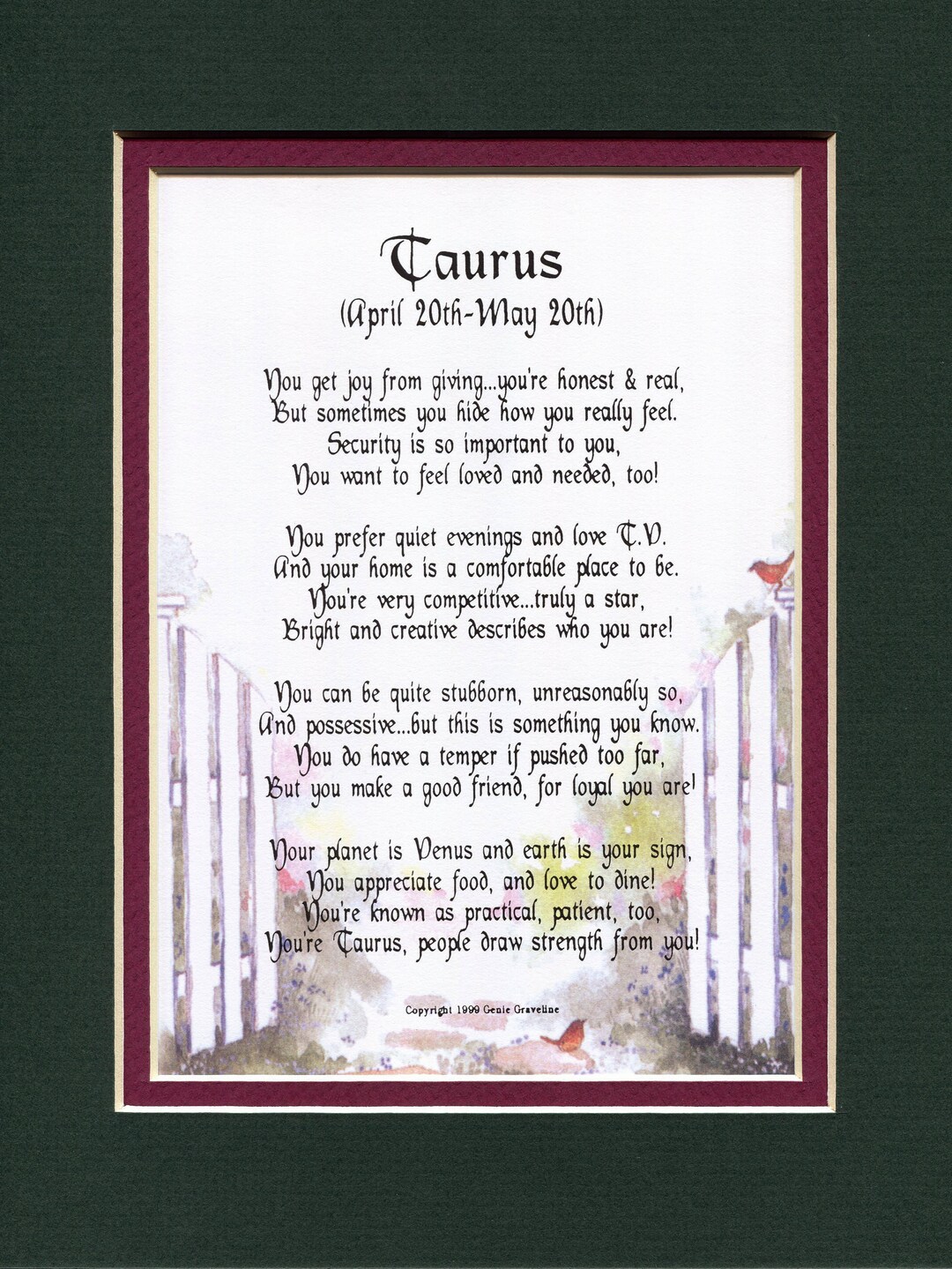 Taurus Poem Taurus Print Taurus Verse Horoscope Gifts Horoscope Poems ...