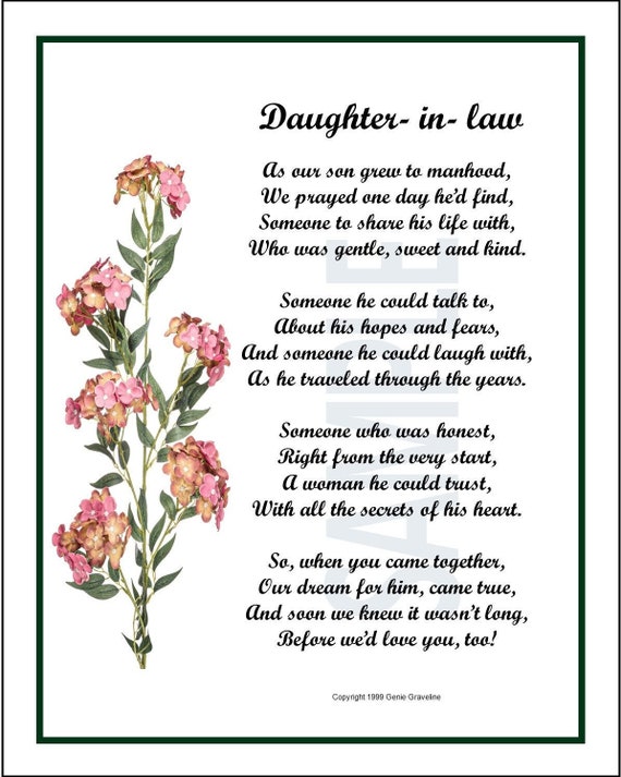 Our Daughter in Law DIGITAL DOWNLOAD Daughter in Law Poem | Etsy