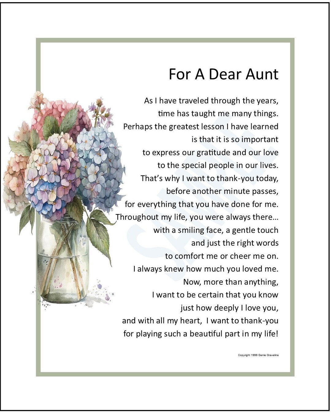 Aunt Poem Verse Print Saying Gift Present, DIGITAL DOWNLOAD, Aunt Thank ...