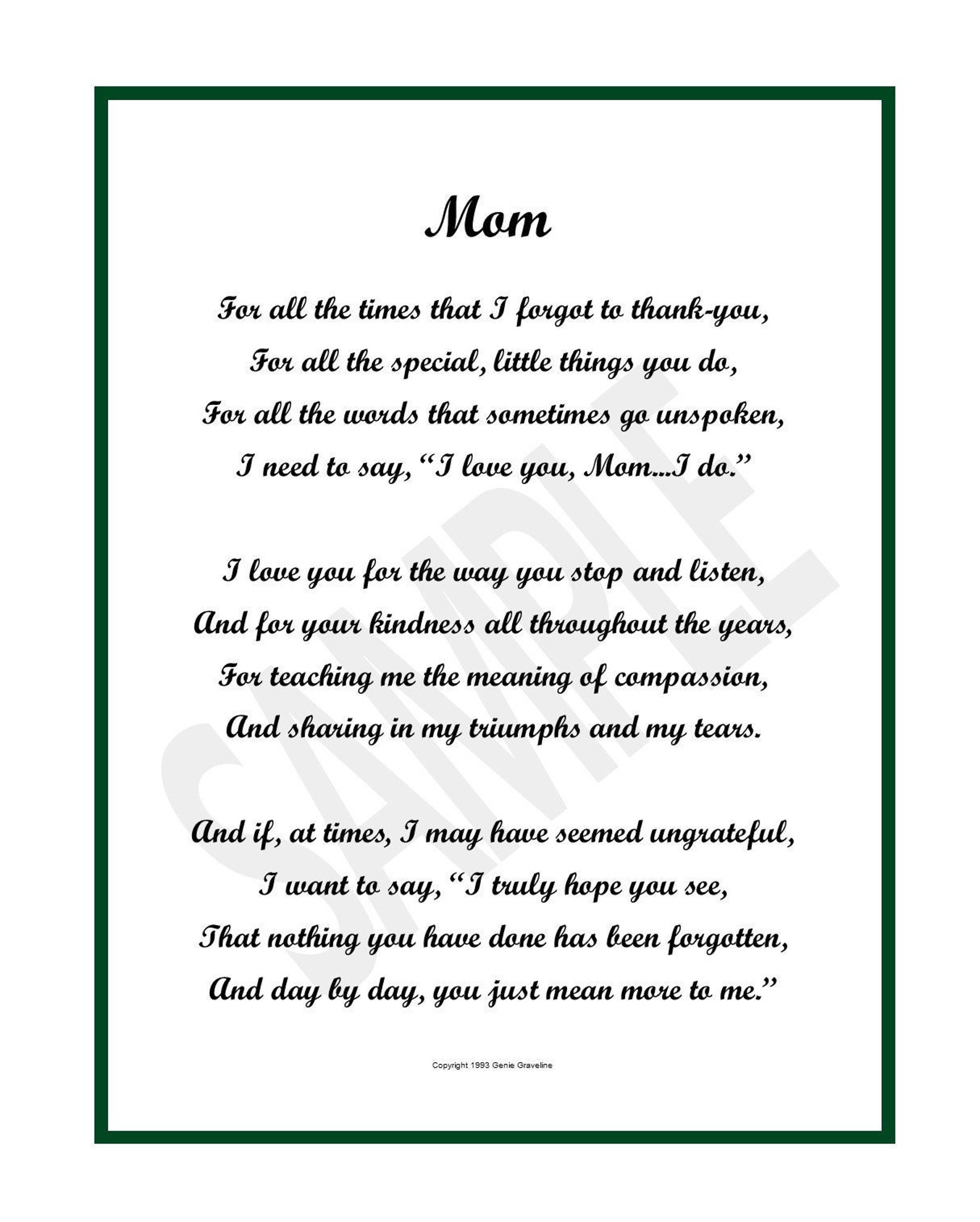 Mom Poem DIGITAL DOWNLOAD Mom Gift Mom Present Mom Verse - Etsy