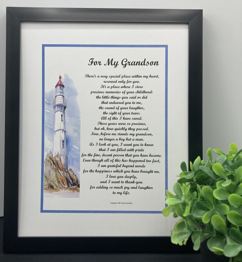 Grandson Framed Poem Print Birthday Graduation or Christmas Present, - Etsy
