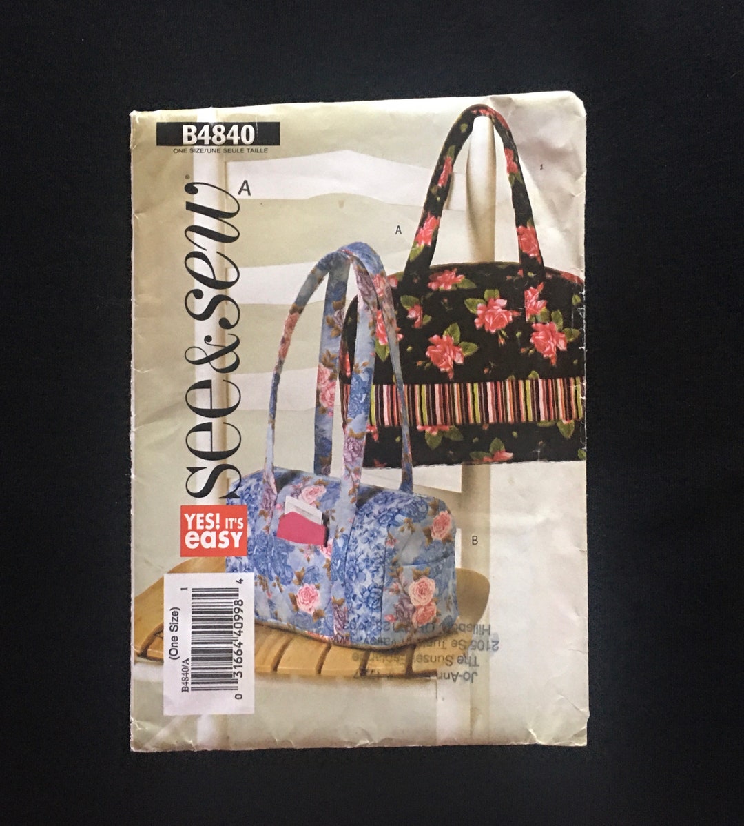 BAG PATTERNS From 2006 UNCUT See&sew Butterick 4840 2 Easy Zippered Bag ...