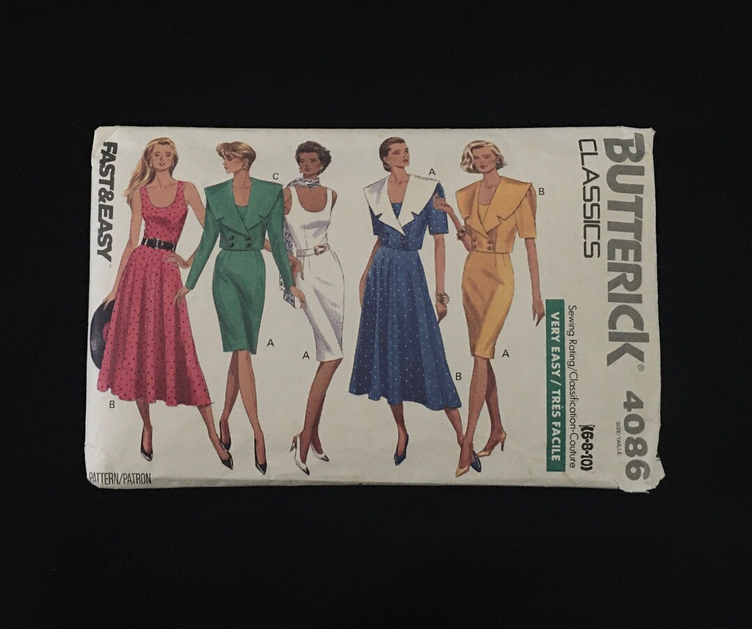 1989 Sizes 6-8-10 JACKET & DRESS Pattern, Butterick Classics 4086, Very ...