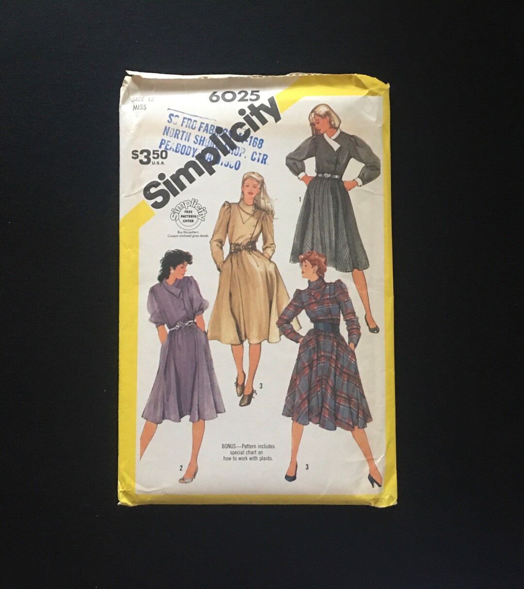 1983 Size 12 DRESS Pattern, UNCUT Simplicity 6025 Flared Skirt ...