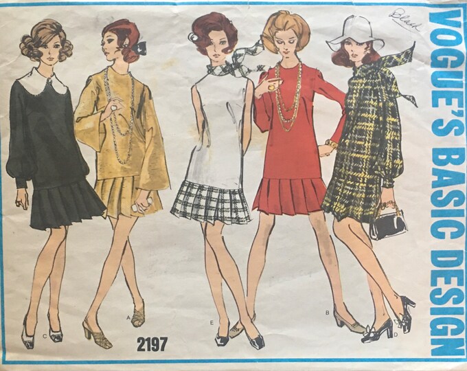 1969 Size 14, Vogue 2197, Basic Dress Design Pattern; Low-waist ...