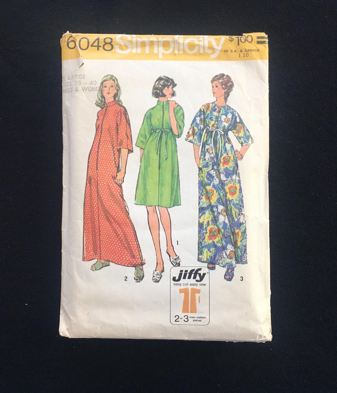 1973 Size 16-18 large CAFTAN/DRESS/ROBE Pattern Jiffy Simplicity 6048 ...