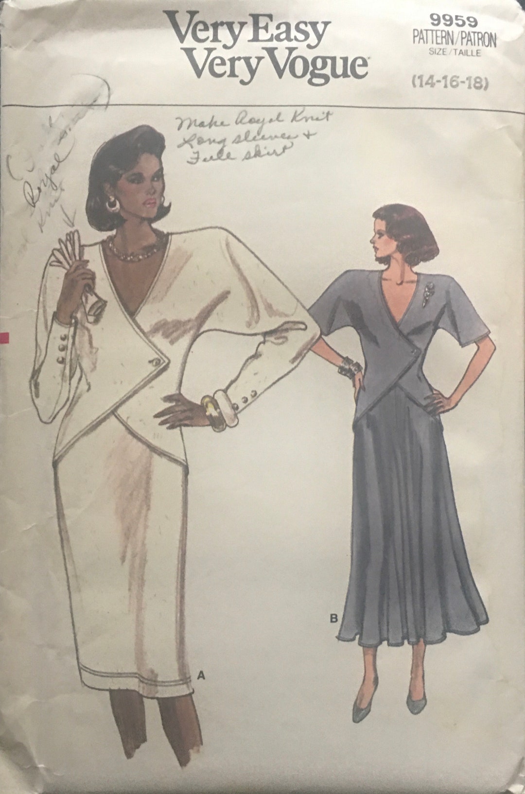 1987 Sizes 14-16-18, UNCUT Vogue 9959, Very Easy DRESS Pattern; Length ...