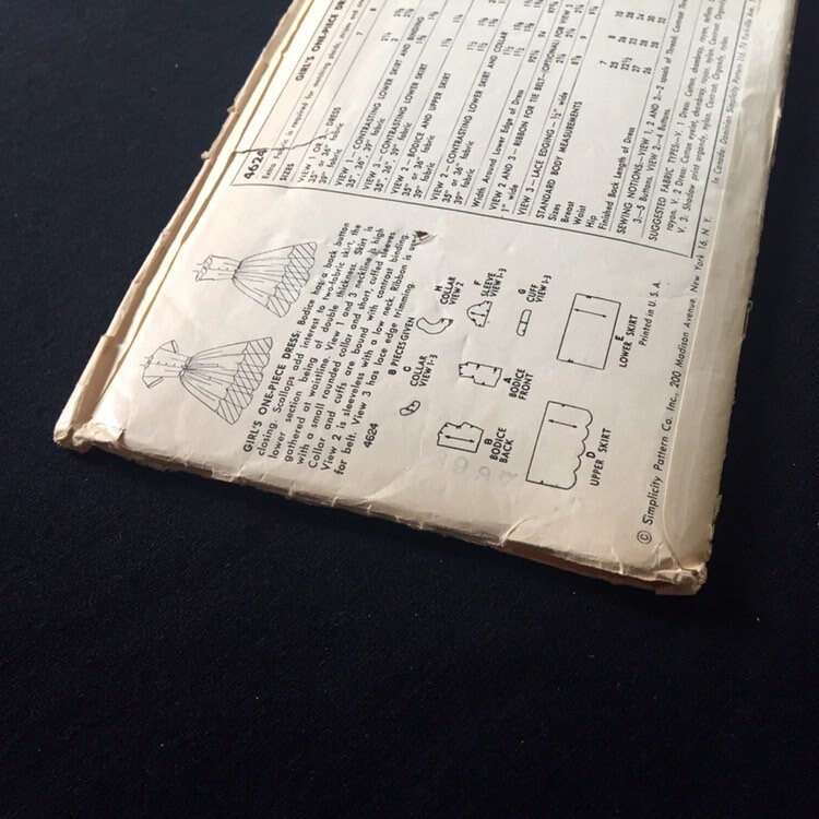 Size 7 1954 GIRL'S DRESS PATTERN Simplicity 4624 Two | Etsy UK