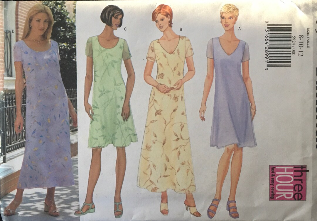 1998 Sizes 8-10-12, UNCUT Butterick 5924, Easy DRESS & Underdress ...