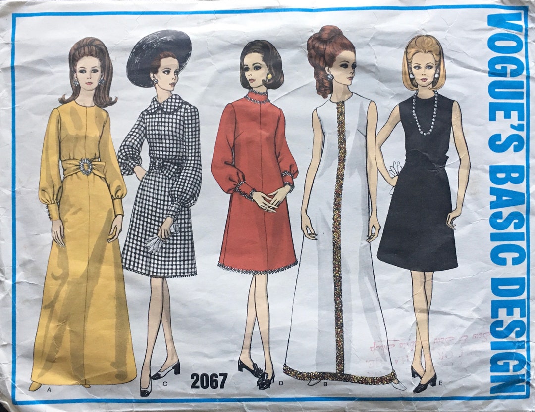 1968 Sizes 12 or 14, Vogue 2067, DRESS, Vogue's Basic Design Length and ...