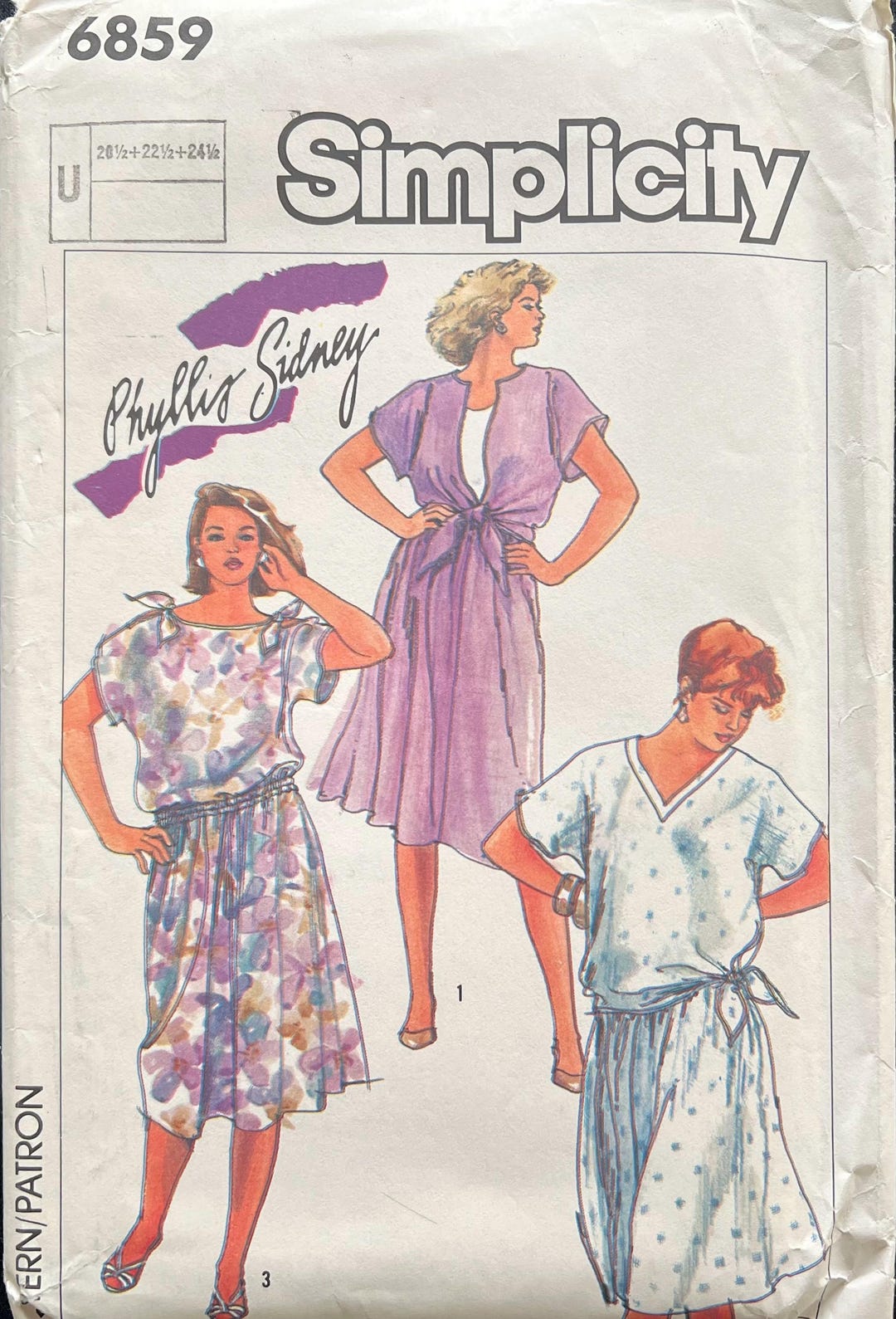 1985 Sizes 20-1/2, 22-1/2, 24-1/2 UNCUT, Simplicity 6859, PLUS ...
