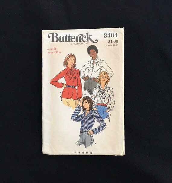 1973 Size 8 Pussy Bow Blouse Pattern Butterick 3404 Long | Etsy