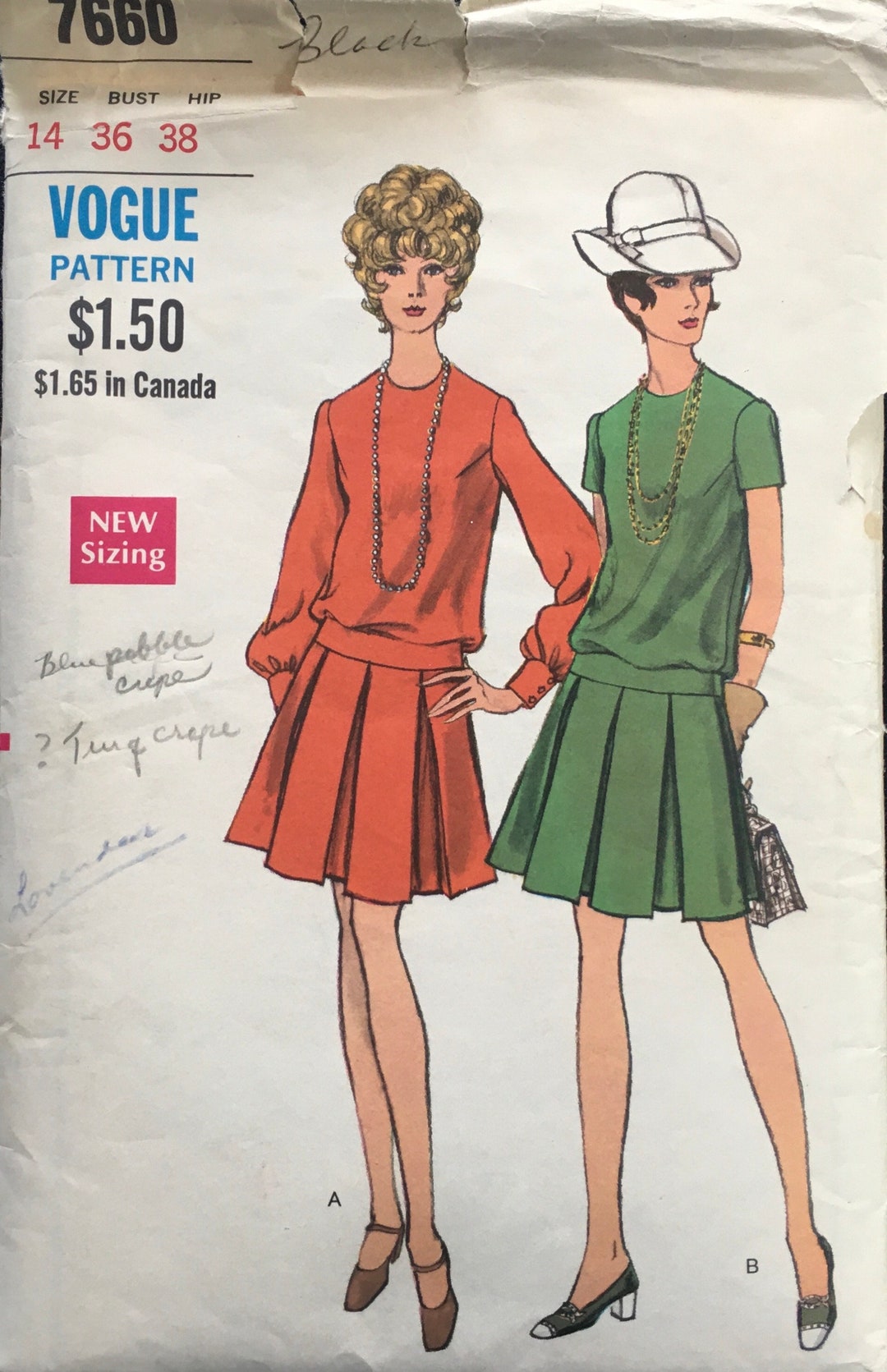 1960s Size 14, UNCUT Vogue 7660, DRESS Pattern Blouson Top, Pleated ...