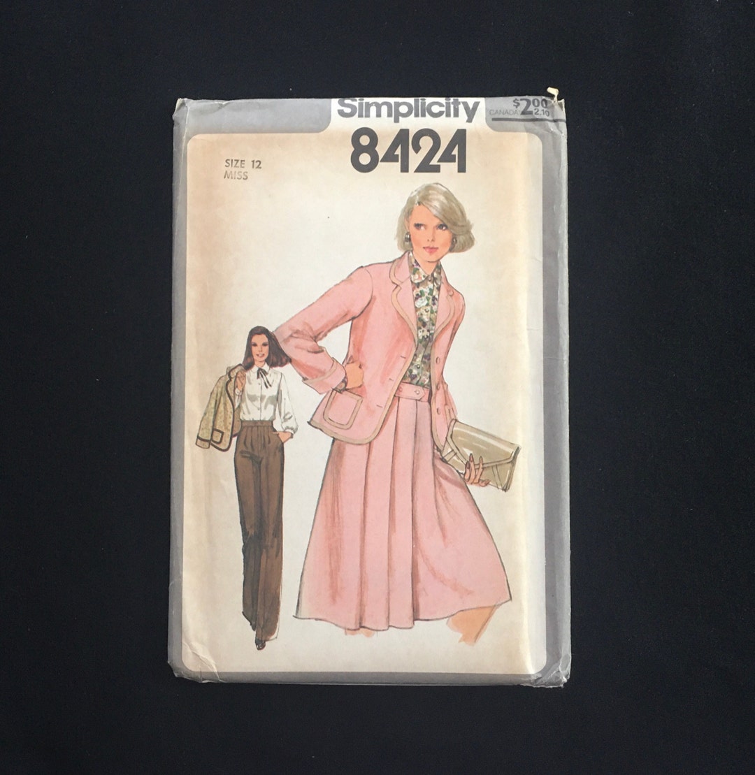 1977 Size 12 SUIT Pattern UNCUT Simplicity 8424. Jacket, Skirt, Wide ...