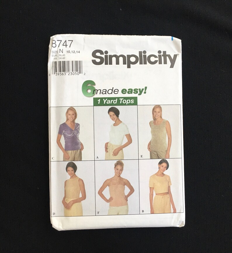 1999 Sizes 10-12-14, SIMPLICITY 8747, BLOUSES, Stretch Knits; Pullover ...