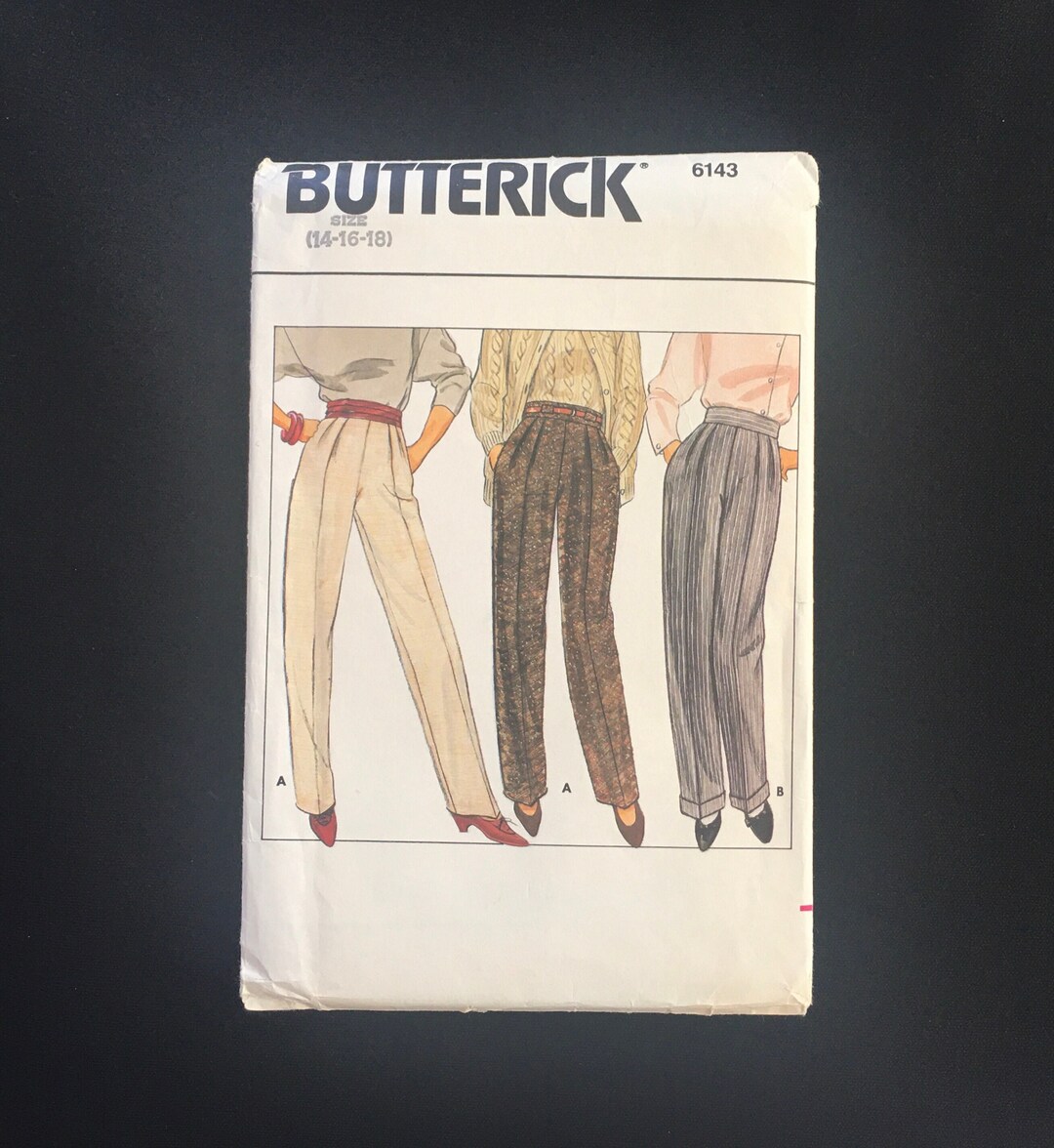 1990s Sizes 14-16-18 PANTS PATTERN, Butterick 6143 Straight Pants ...