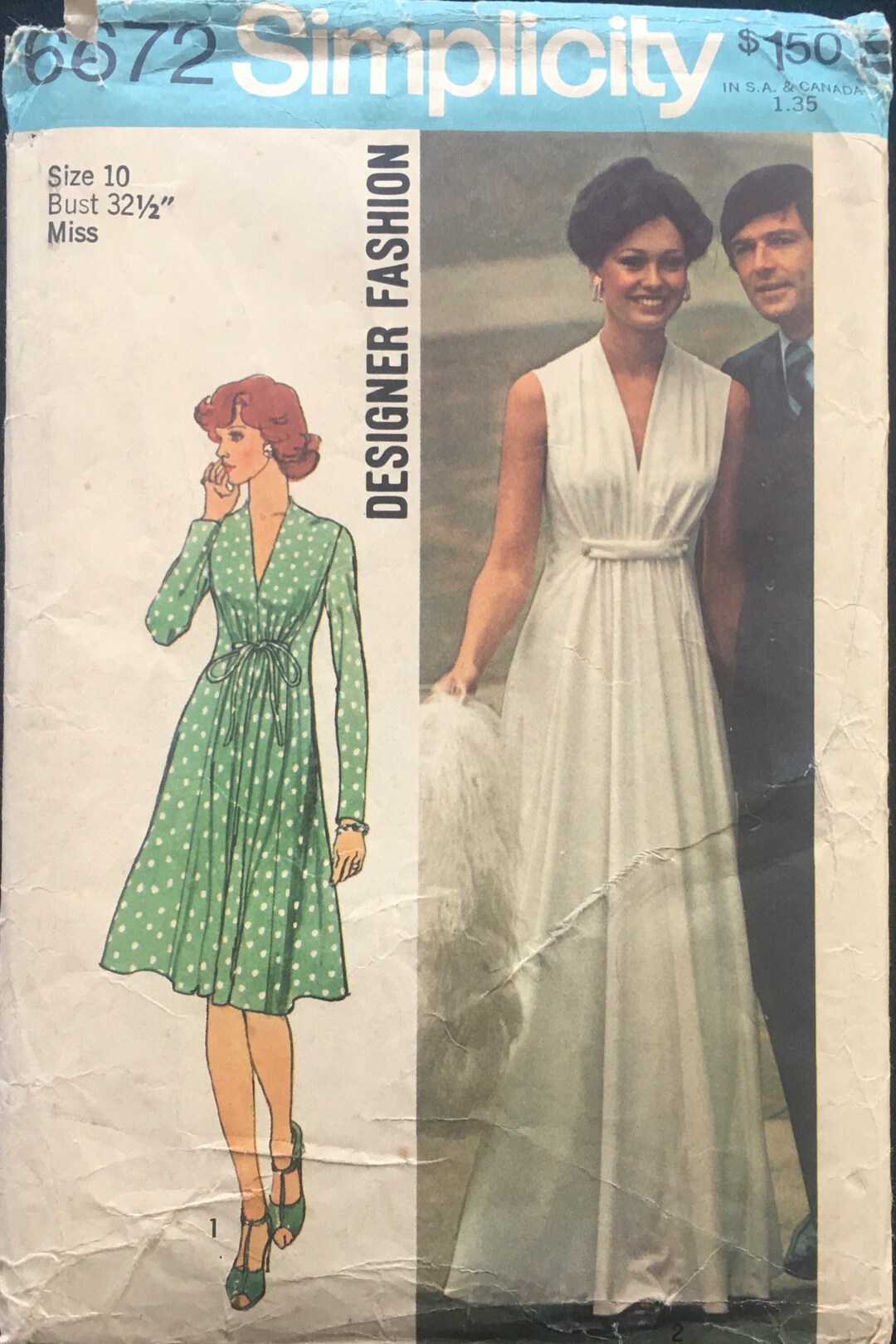 1974 Size 10, UNCUT Simplicity 6672 DRESS; Evening Length or Just-below ...