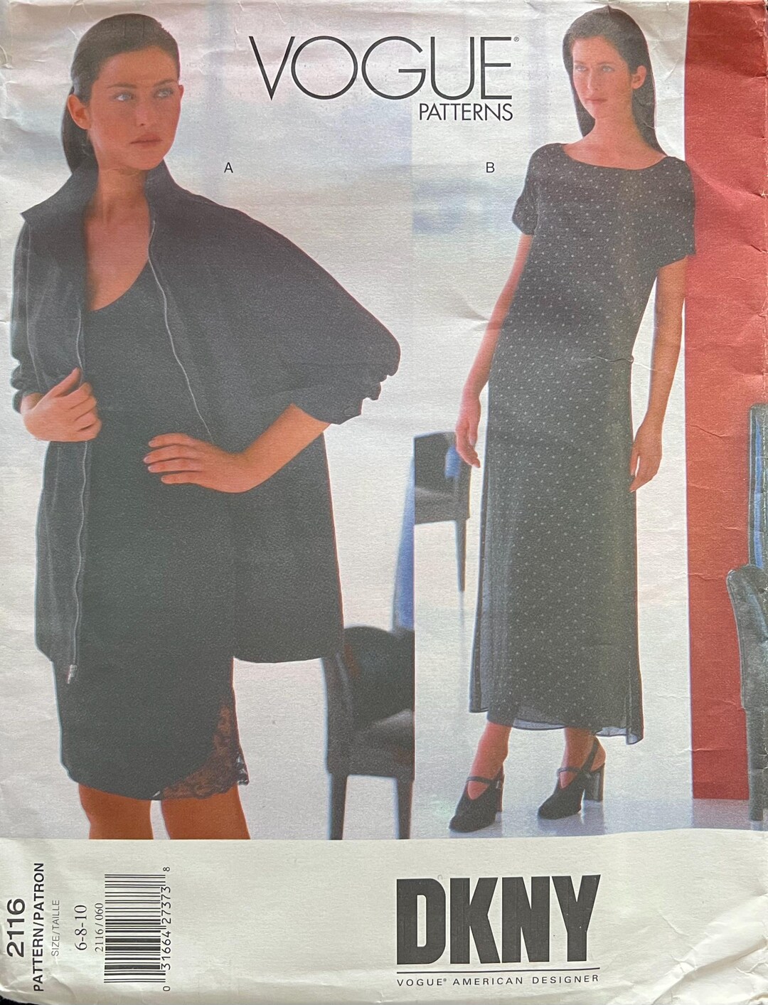 1998 Sizes 6-8-10, UNCUT Vogue 2116 DKNY Designer Pattern; Jacket ...