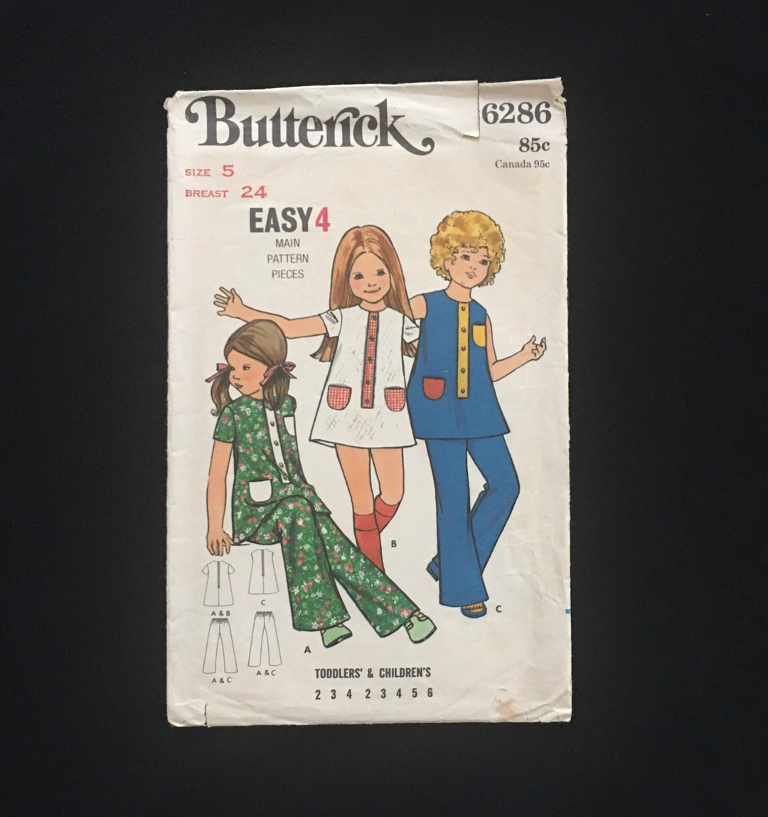 Size 5 GIRLS Dress/jumper & PANTS Pattern From the 1970s, Butterick ...