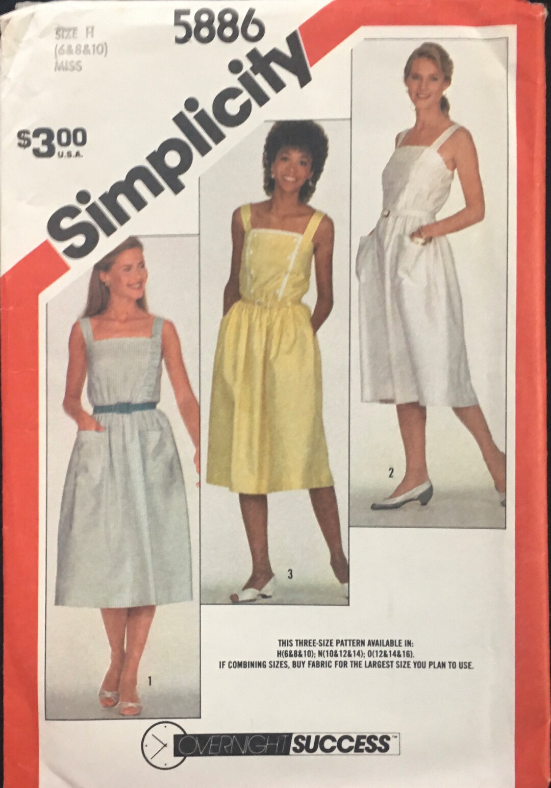 1983 Sizes 6-8-10, Simplicity 5886; SUN DRESS Pattern, Fitted Bodice ...