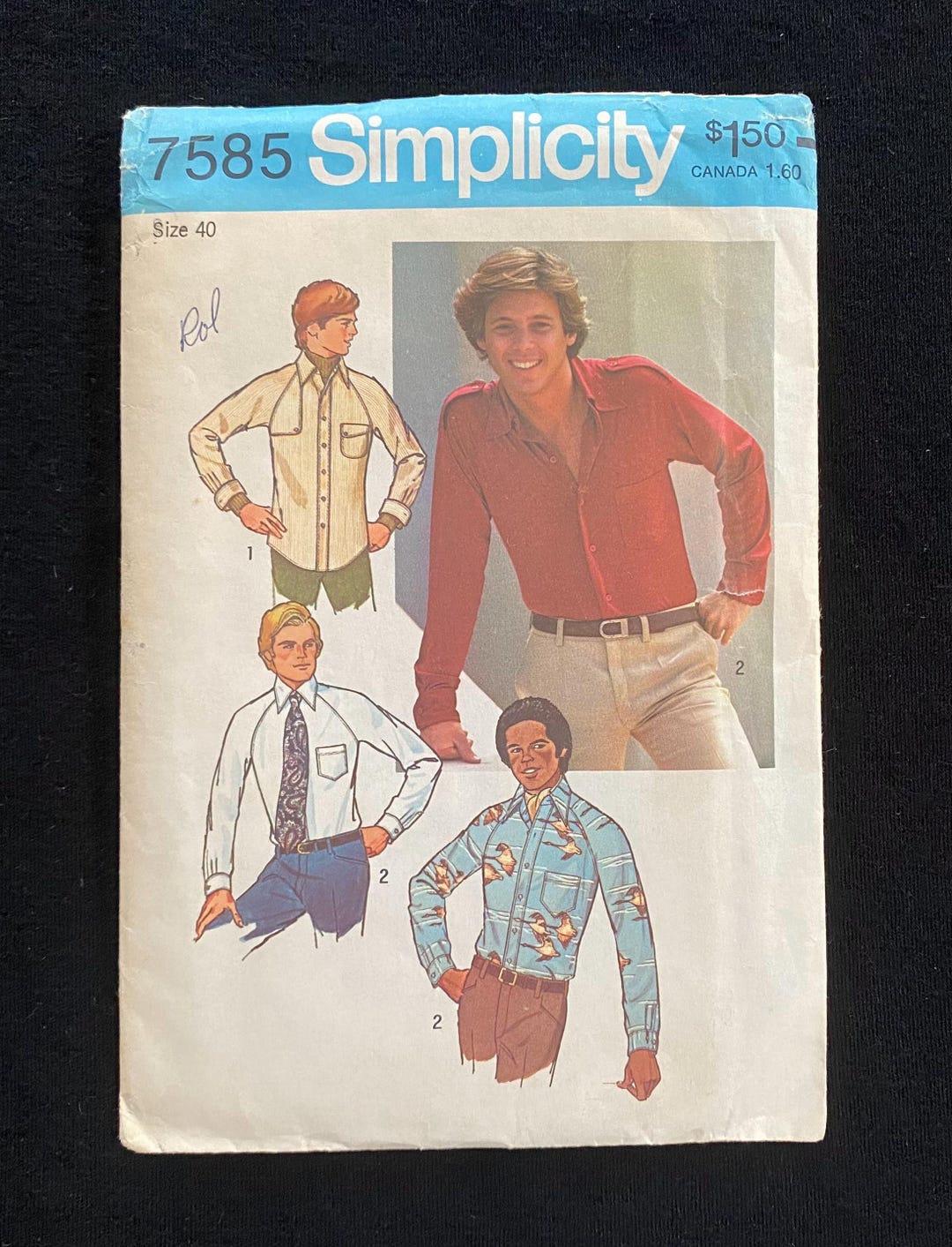 1976 Size 40 MEN'S SHIRT Pattern, Simplicity 7585 Front Closing, Shirt ...