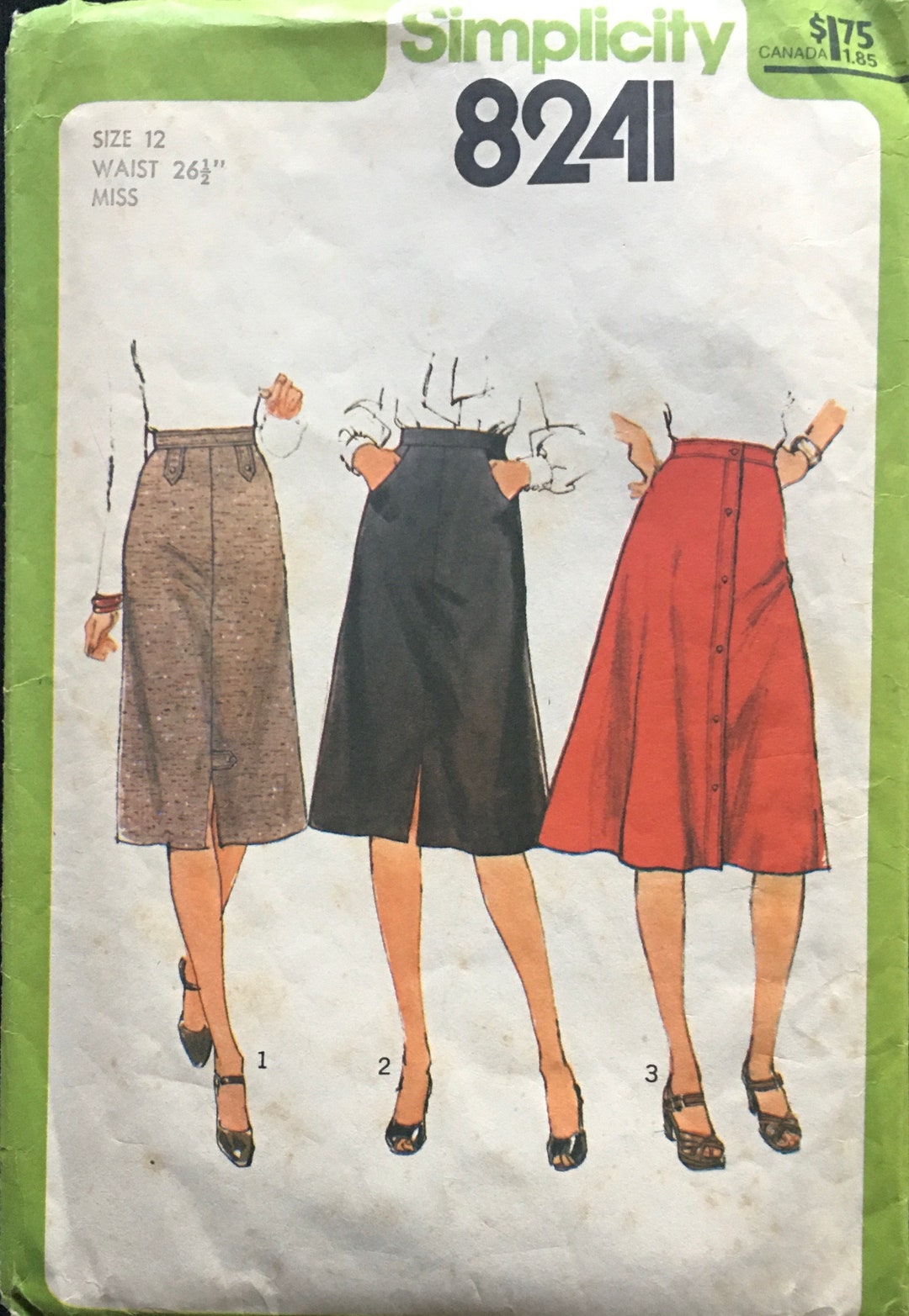 1977 Size 12, Simplicity 8241, Set of Classic Skirt Patterns; Front or ...
