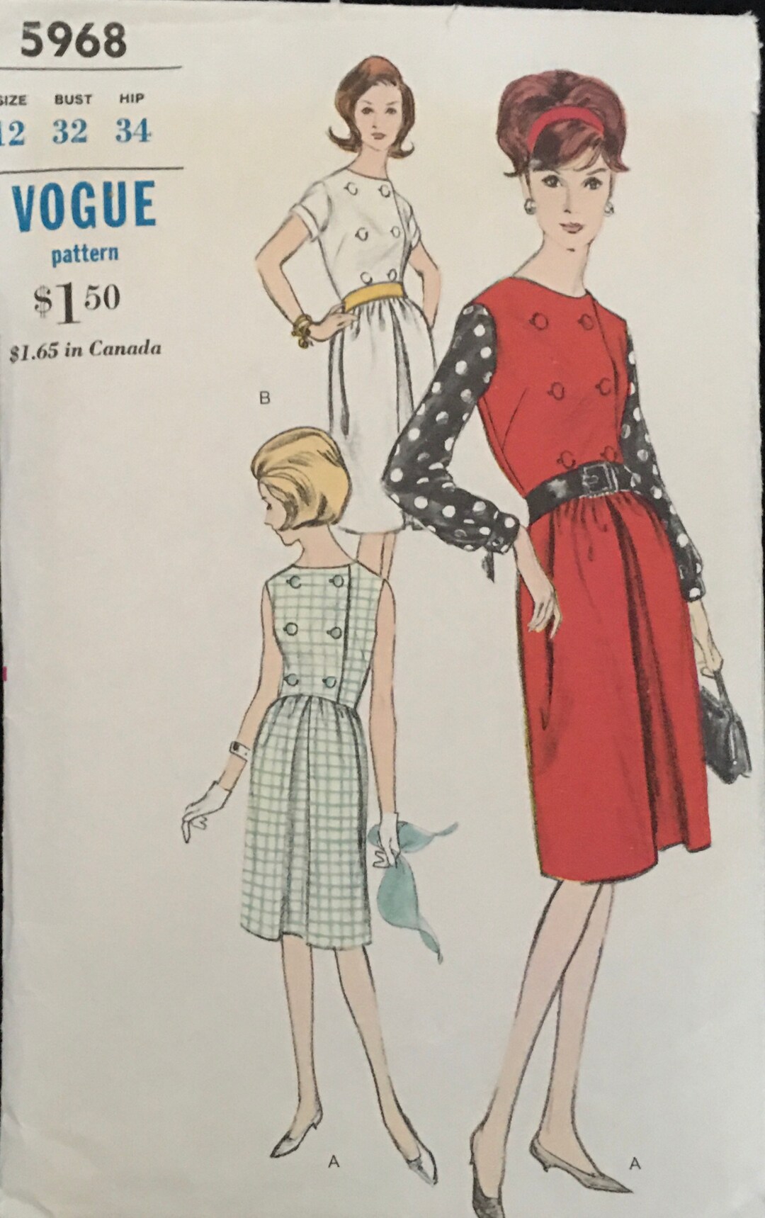 1960s Size 12, Vogue 5968, DRESS, JUMPER & BLOUSE Pattern; Classic Mid ...