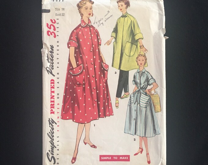 1953 Size 14 DRESS, ROBE & TUNIC Top Pattern; Simplicity 4471; Vintage ...