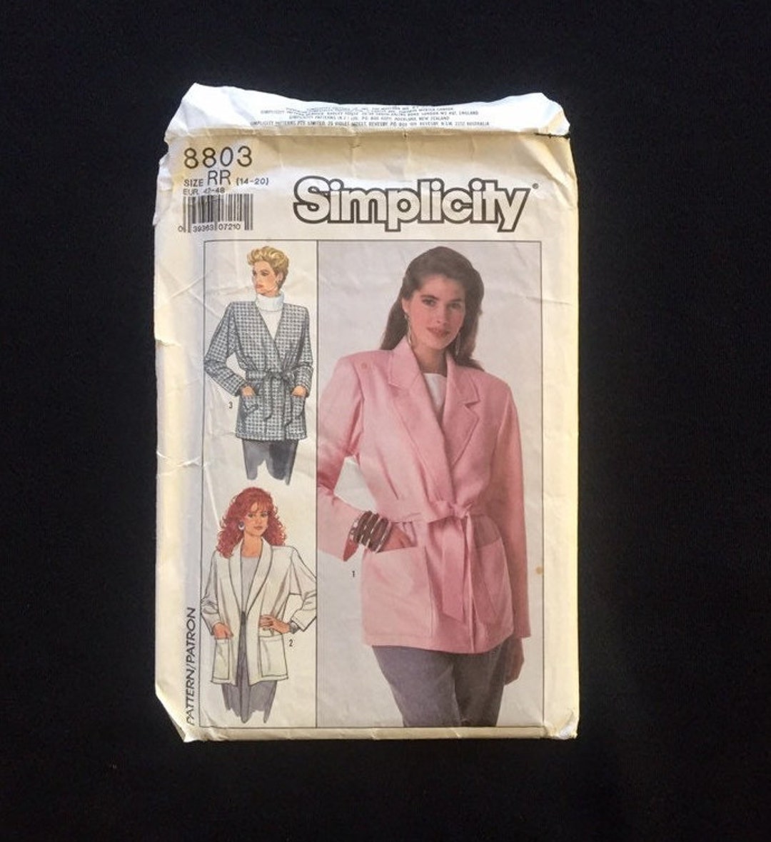 1988 Sizes 14-20 JACKET PATTERN UNCUT Simplicity 8803 Jacket is Front ...
