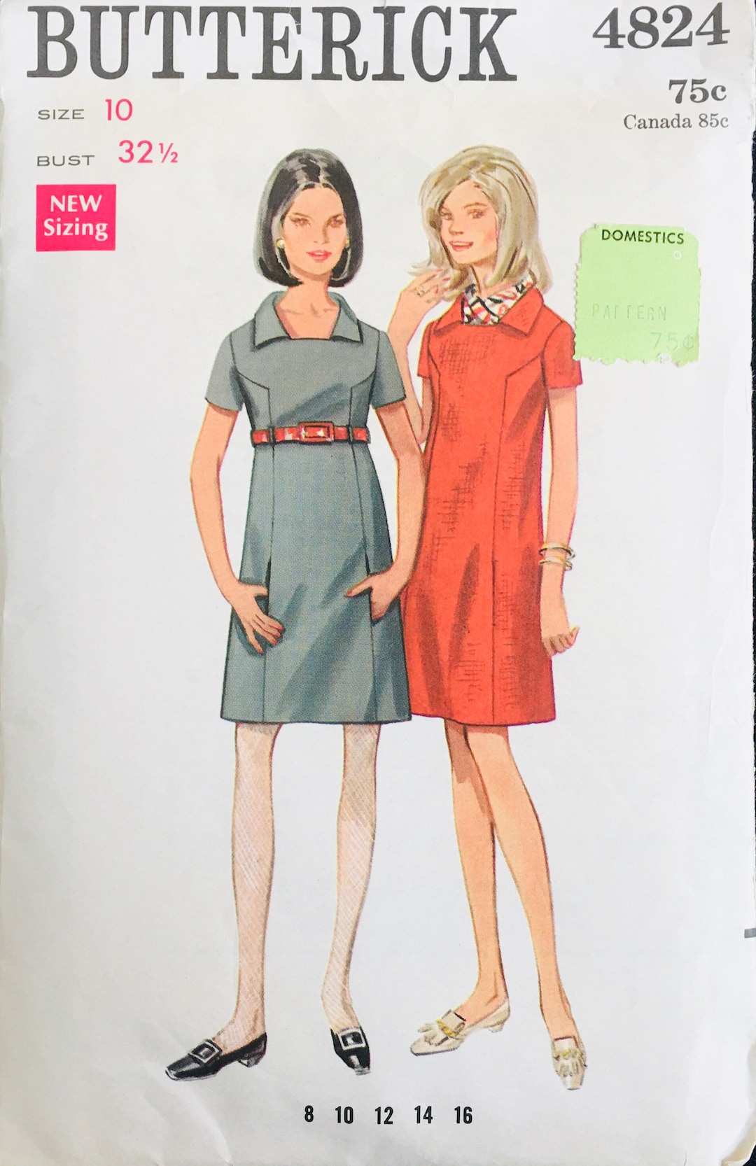 1960s Size 10 Butterick 4824, Very Cute, Dress Pattern, Straight With ...