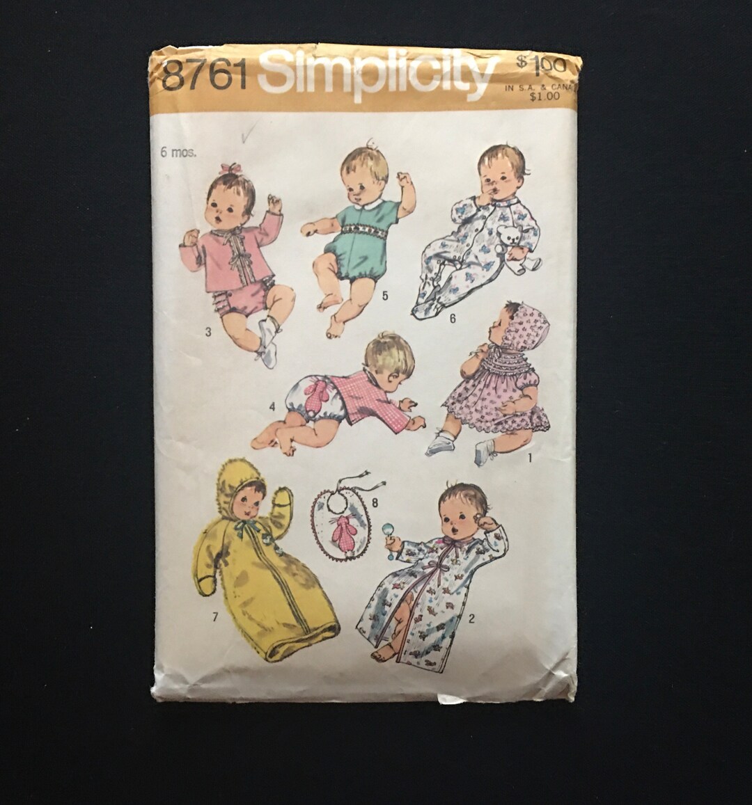 1970 NEWBORN LAYETTE Pattern, UNCUT Simplicity 8761 Dress, Bonnet ...