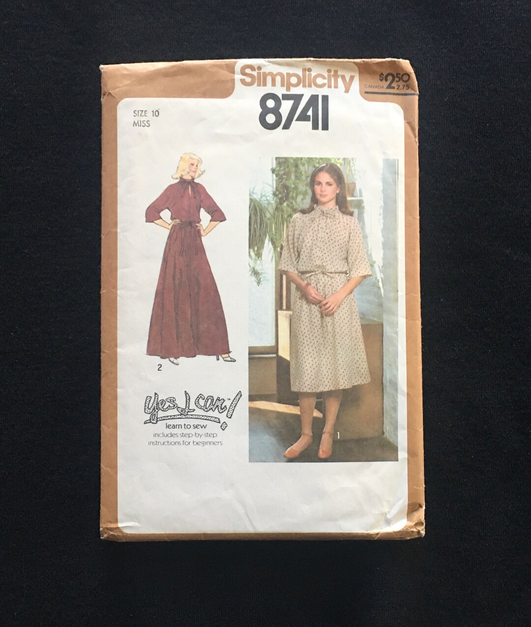 1978 Size 10 DRESS Pattern, Simplicity 8741 Pullover Dress in 2 Lengths ...