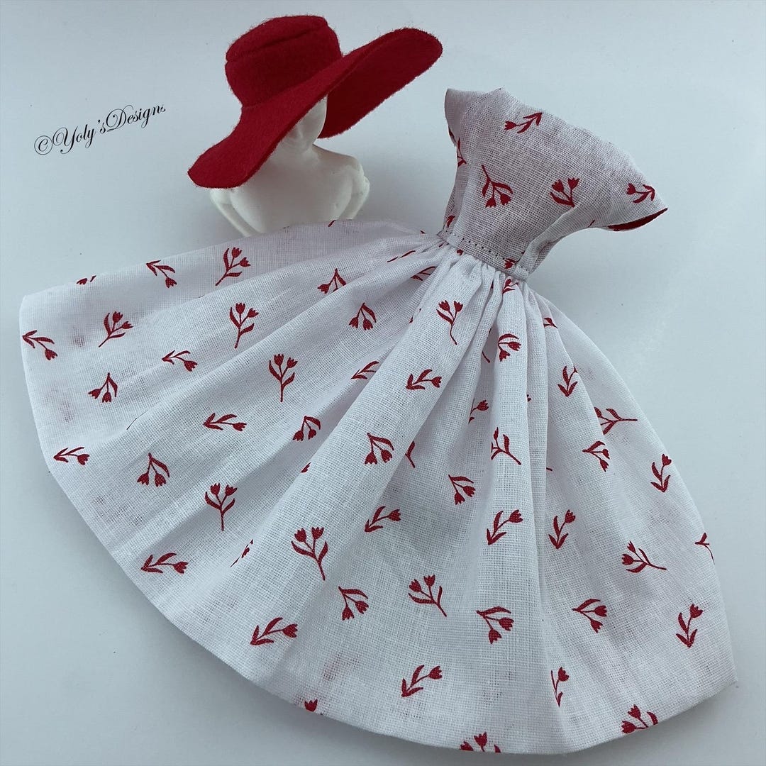 HANDMADE White Red Dress and Hat FITS Barbie Silkstone Reproduction ...