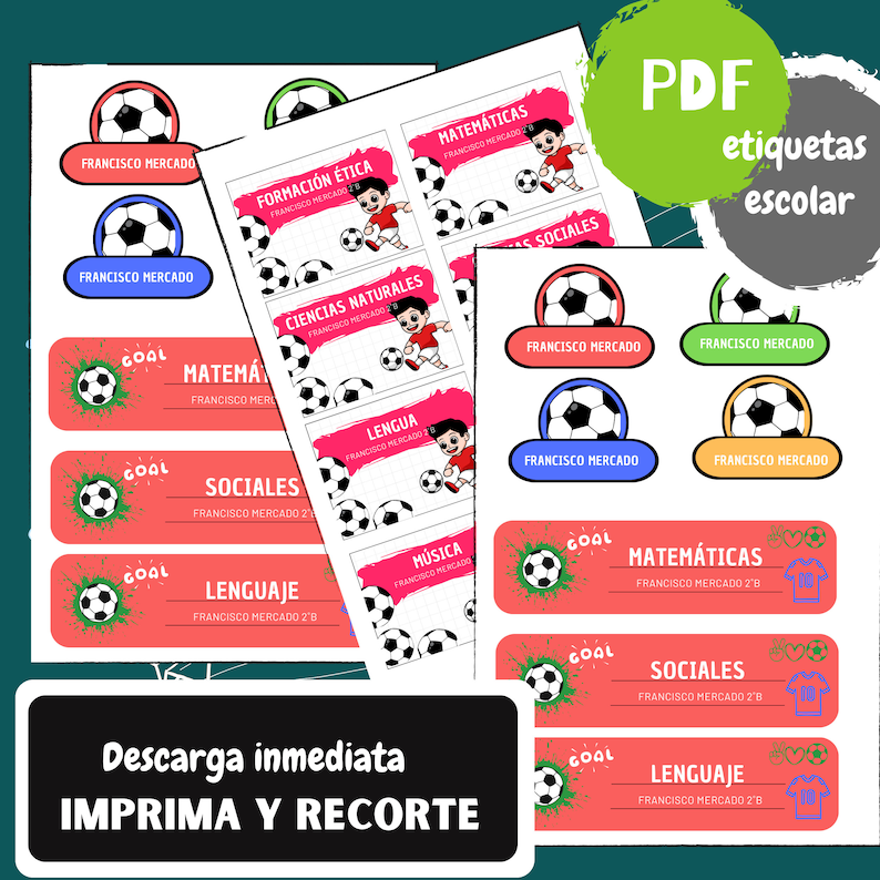 Football Adhesive School Labels, School Labels Template, Editable ...