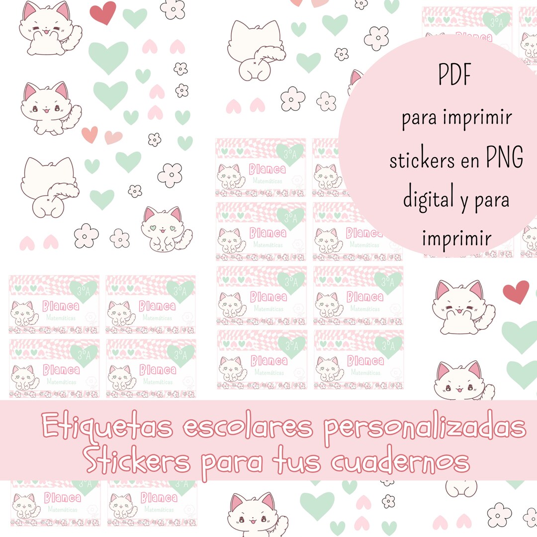 Kitten Sticker School Labels, School Label Template, Editable School ...