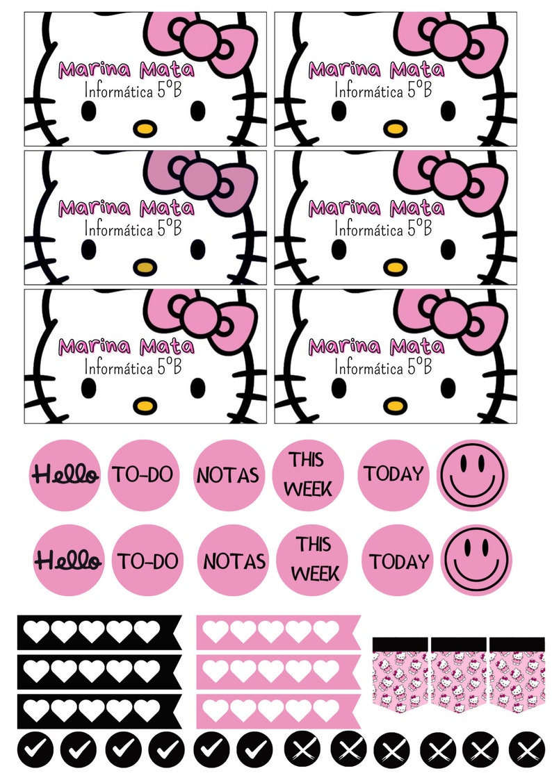 Kitty Sticker School Labels, School Label Template, Editable School ...