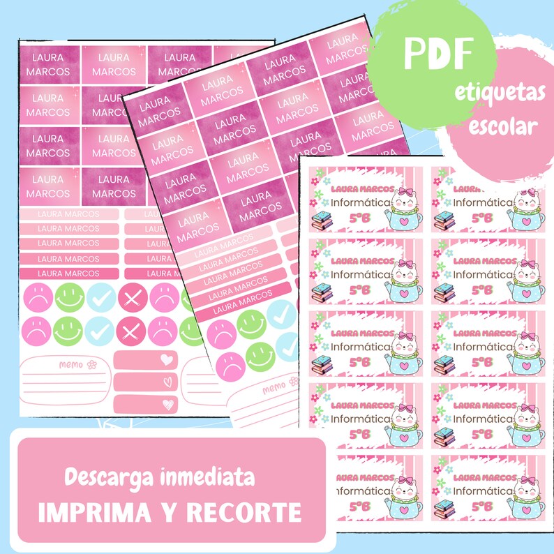 Kawaii Adhesive School Labels, School Labels Template, Editable School ...