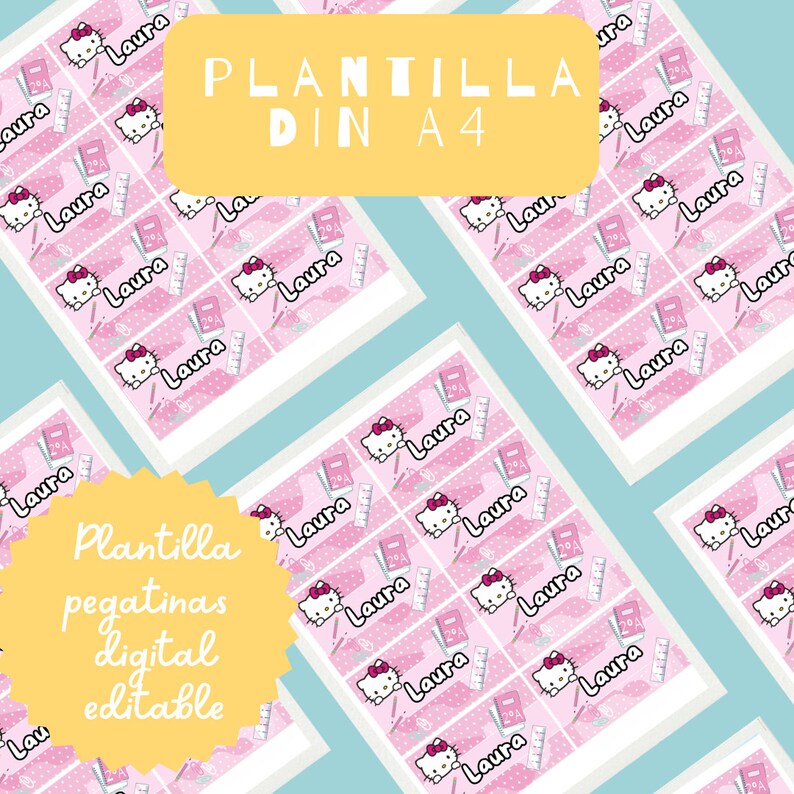 Kitty Stickers School Labels, School Labels Template, Editable School ...