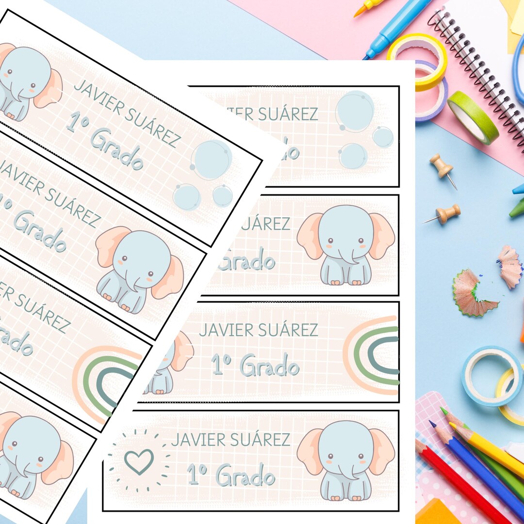 Elephant School Labels Stickers, School Labels Template, Editable ...