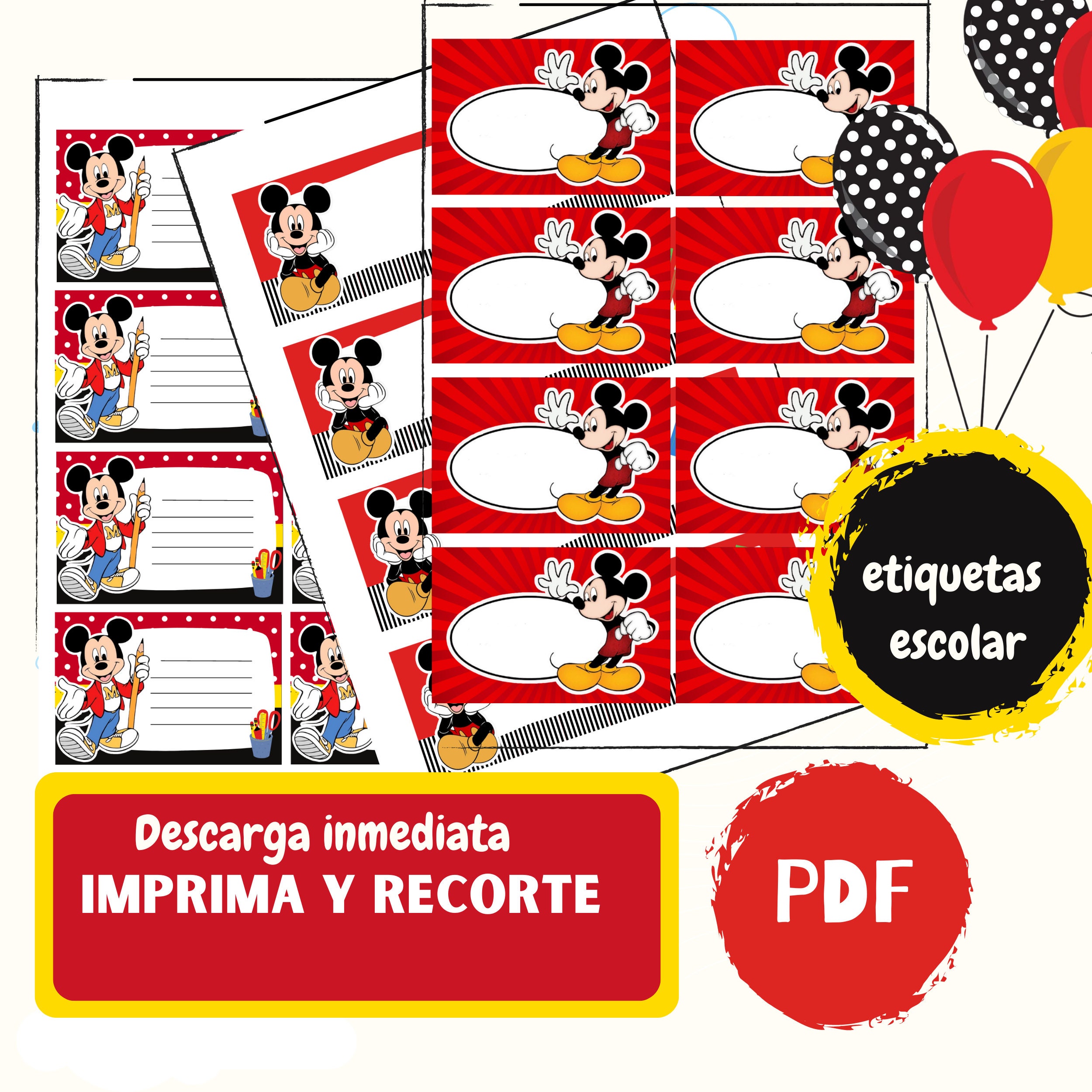 School Labels for Children, Printable Label Template, Mickey School ...