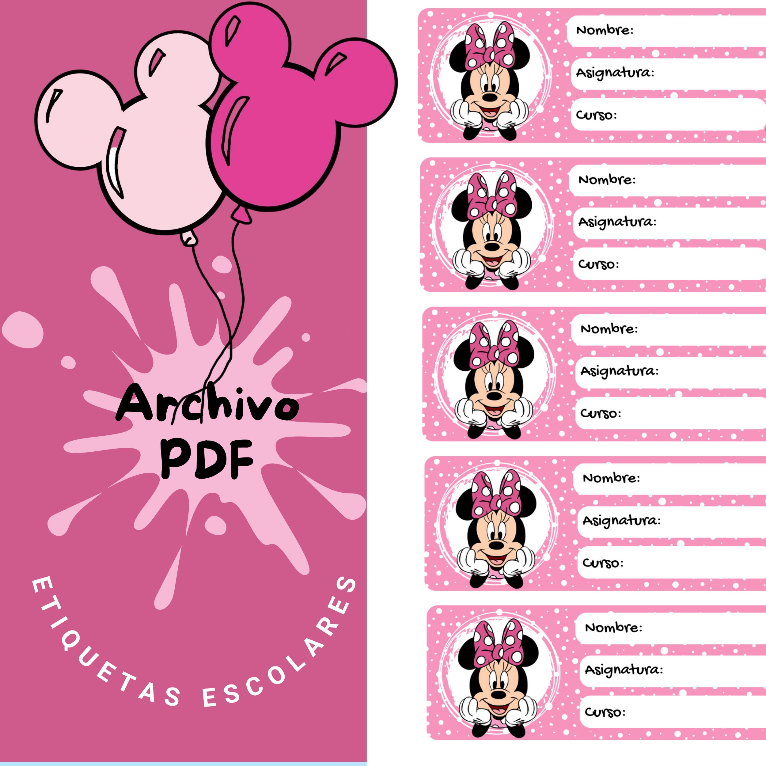 Little Mouse School Labels, Printable Label Template, Minnie School ...