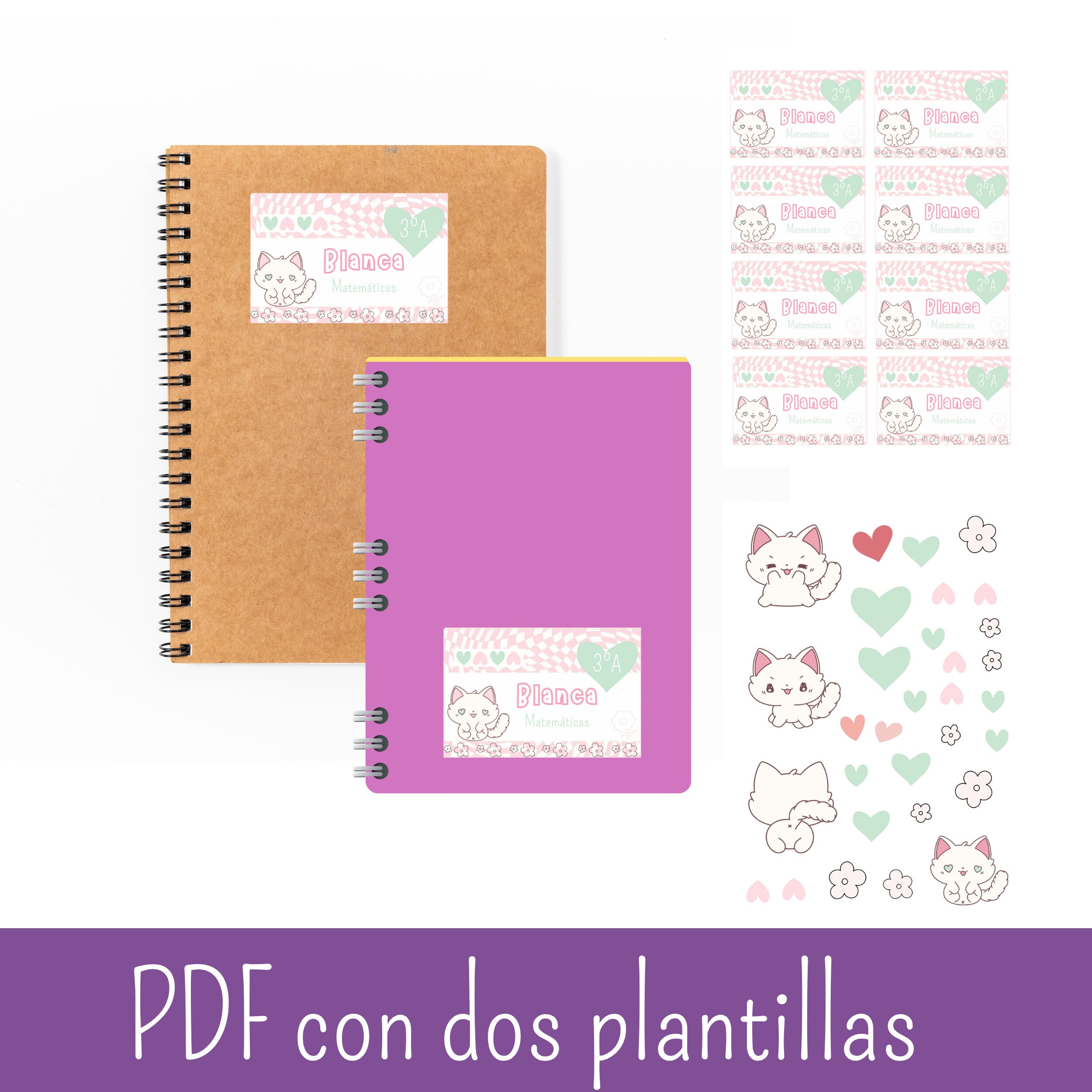 Kitten Sticker School Labels, School Label Template, Editable School ...