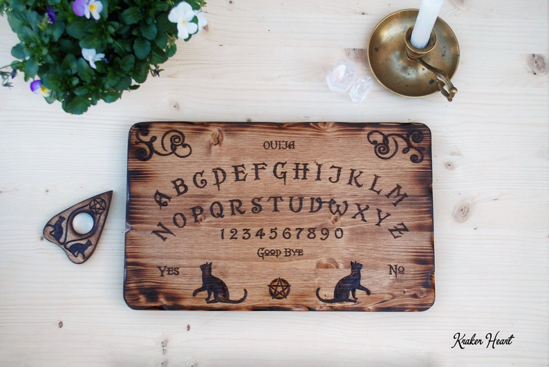 Ouija Board with Black Cats and Pentacle. Pyrographed Wooden | Etsy