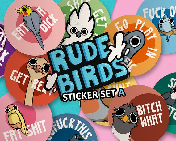 Rude Birds Round Die Cut Vinyl Sticker 6x6cm Set A | Etsy